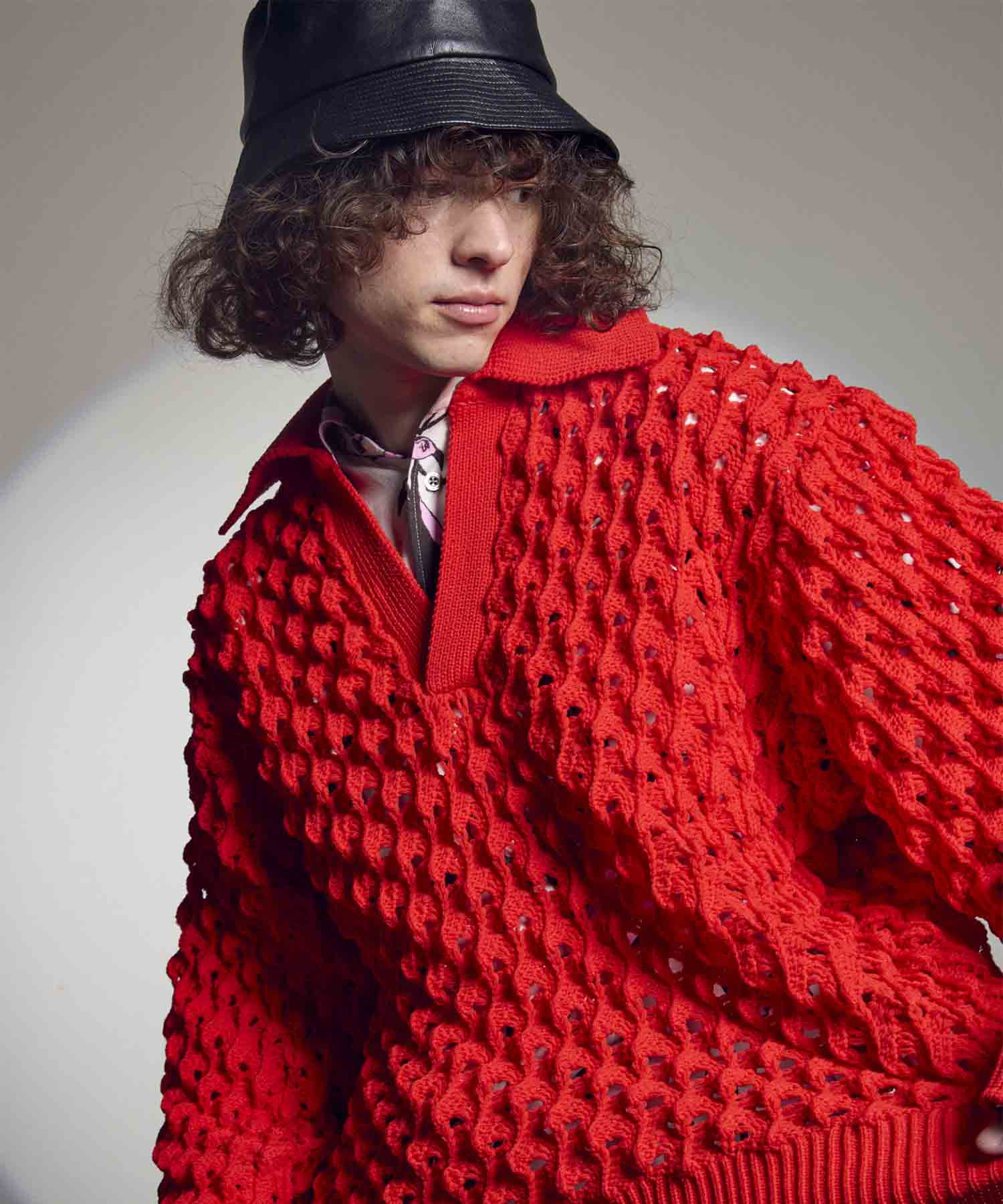 Prime-Over Spike Mesh Skipper Knit Pullover